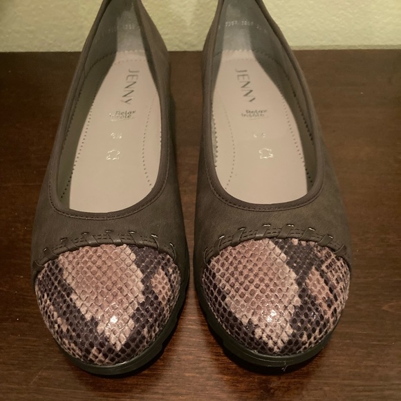 Jenny | Shoes | Jenny Taupe Color Suede Wedge With Snake Skin Toe ...